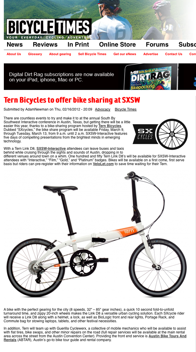 Tern Bicycles to offer bike sharing at SXSW | Tern Bicycles